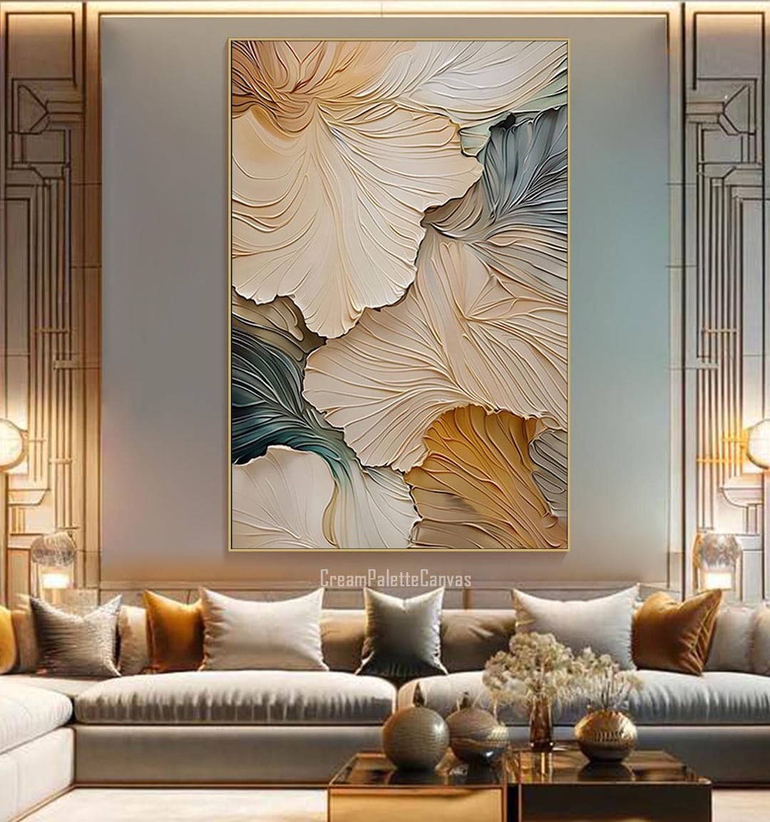 Neutral Tones 3D Abstract Ethereal Floral Textured Wall Art Unique Oil ...