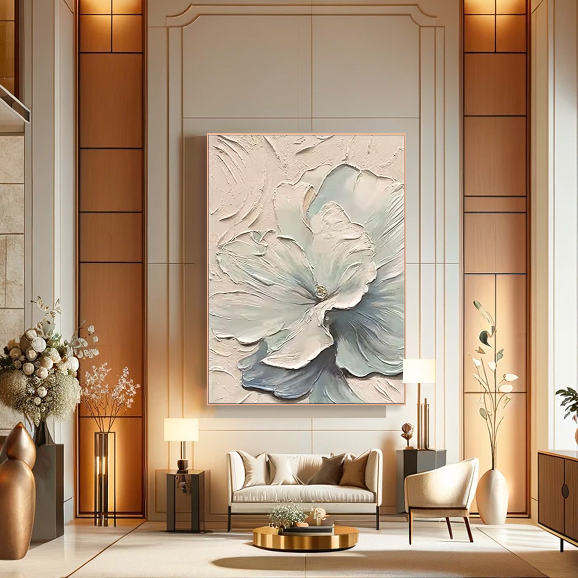 Original 3D Flower Textured Wall Art Abstract Blue&white Color Painting ...