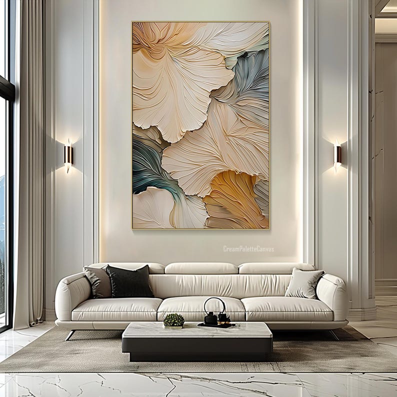 Neutral Tones 3D Abstract Ethereal Floral Textured Wall Art Unique Oil ...