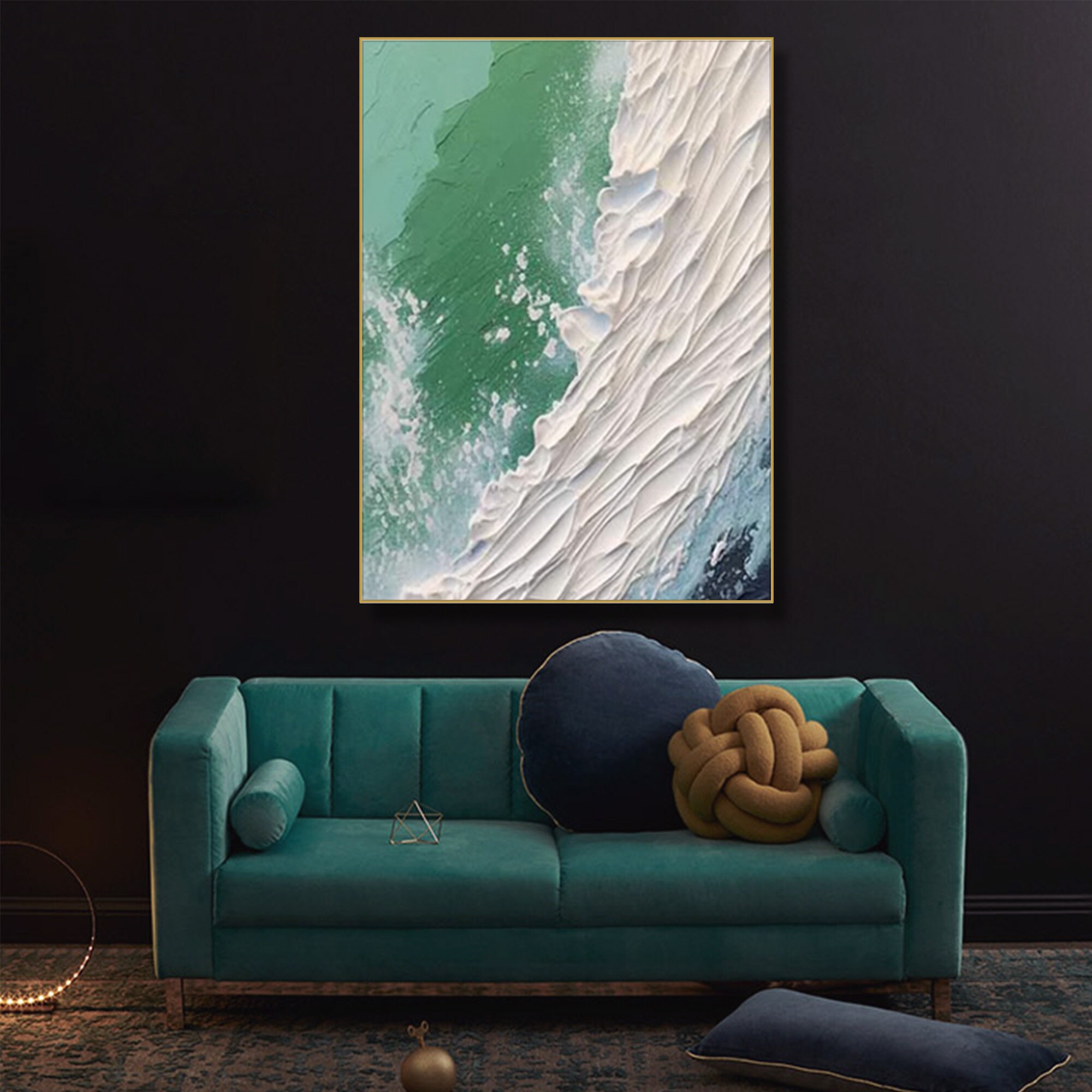 3D Ocean Wave Textured Wall Art Abstract Green Original Calming Sea ...