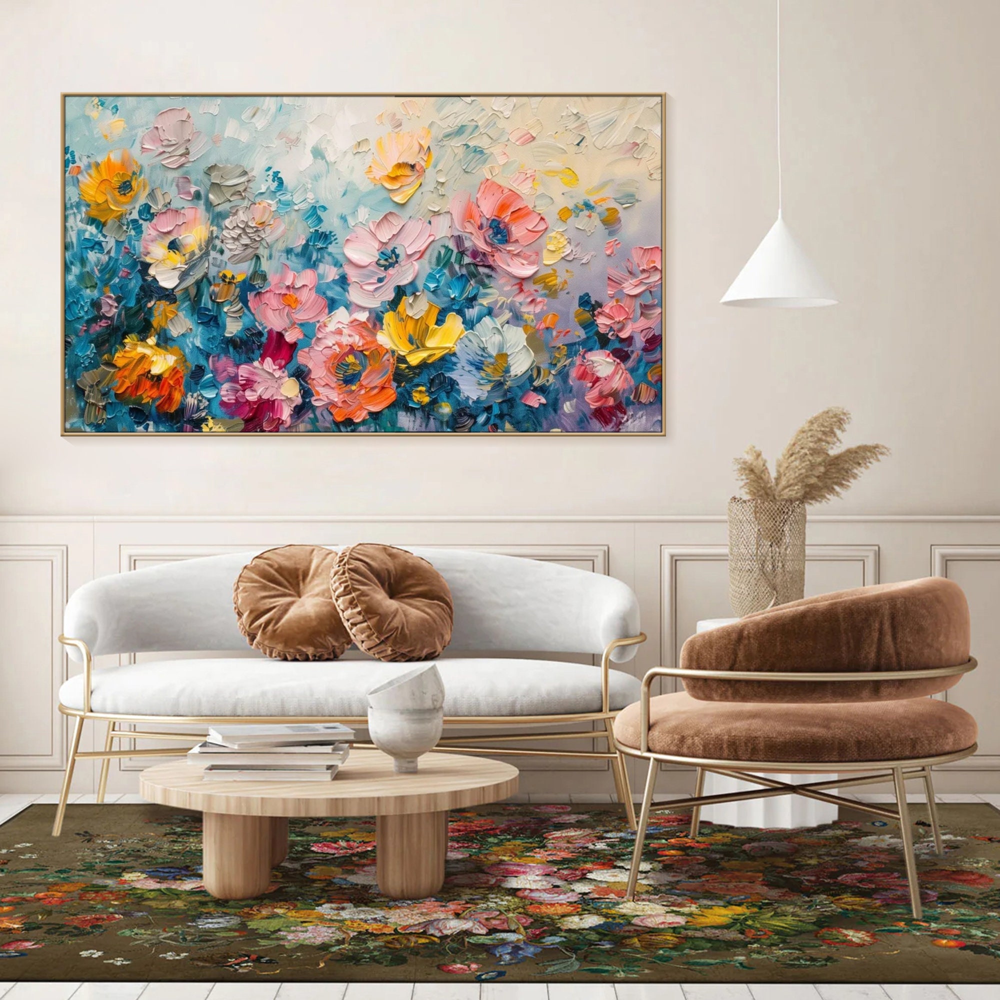Original 3D Abstract Colorful Flower Painting on Canvas Blossom Nature ...