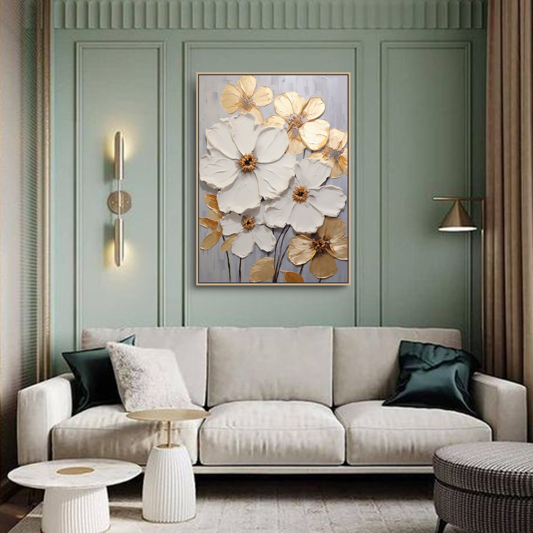 3D Original Flower Painting on Canvas Framed Creamy Textured Wall Art Abstract Floral Art Living ...