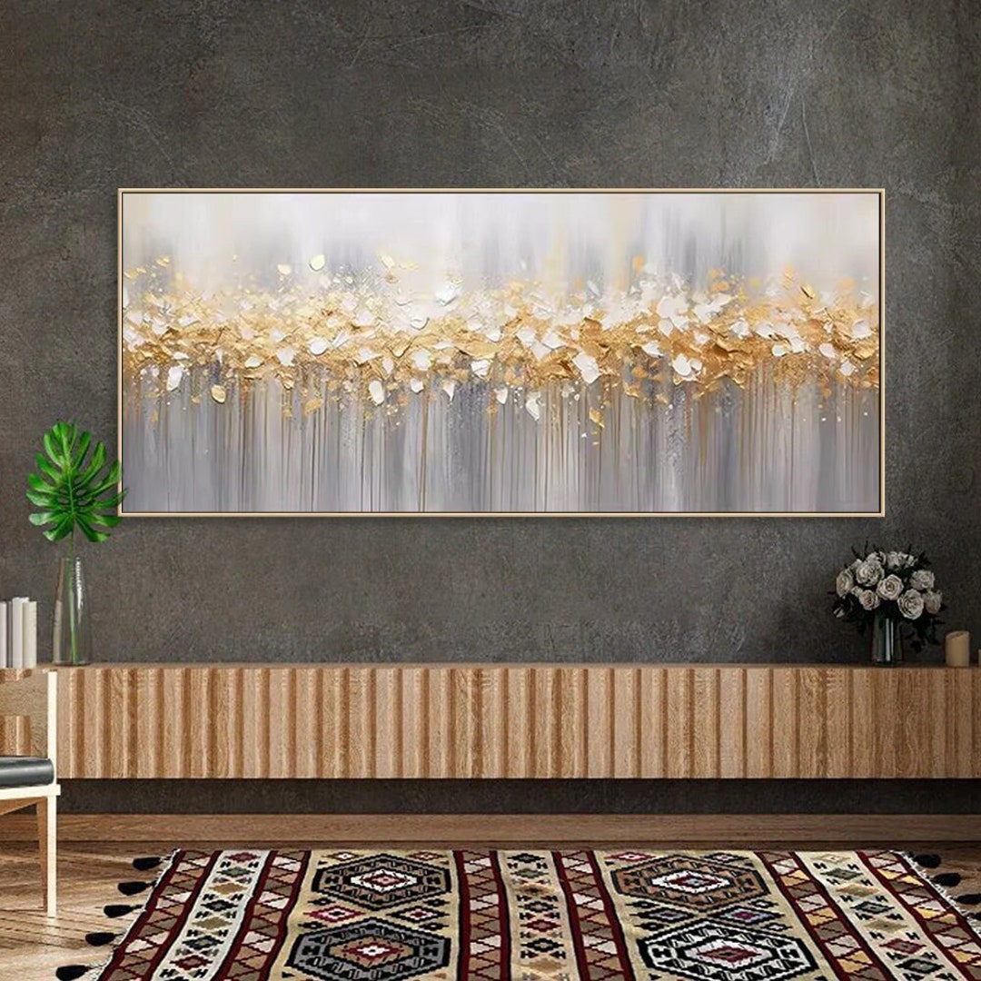 Gold Abstract Paitning on Canvas Textured Wall Art Gold Foil Painting ...