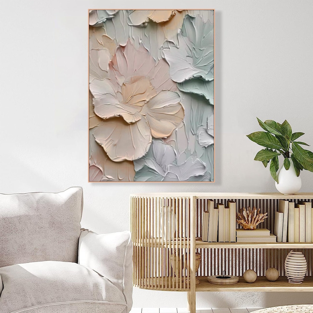Original 3D Flower Textured Wall Art Abstract White Color Painting on ...