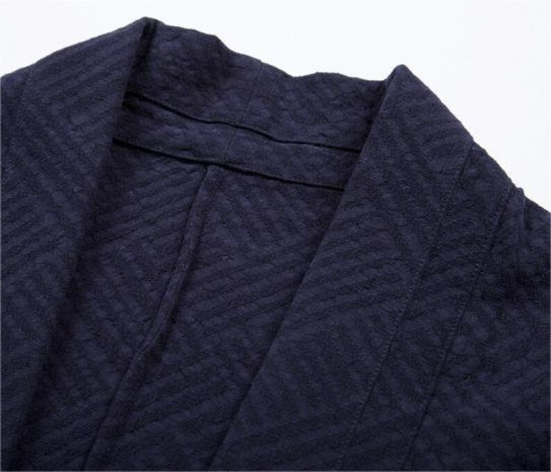 Navy Kimono Robe, Men's Vintage Yukata, Premium Cotton Bathrobe, Plus ...