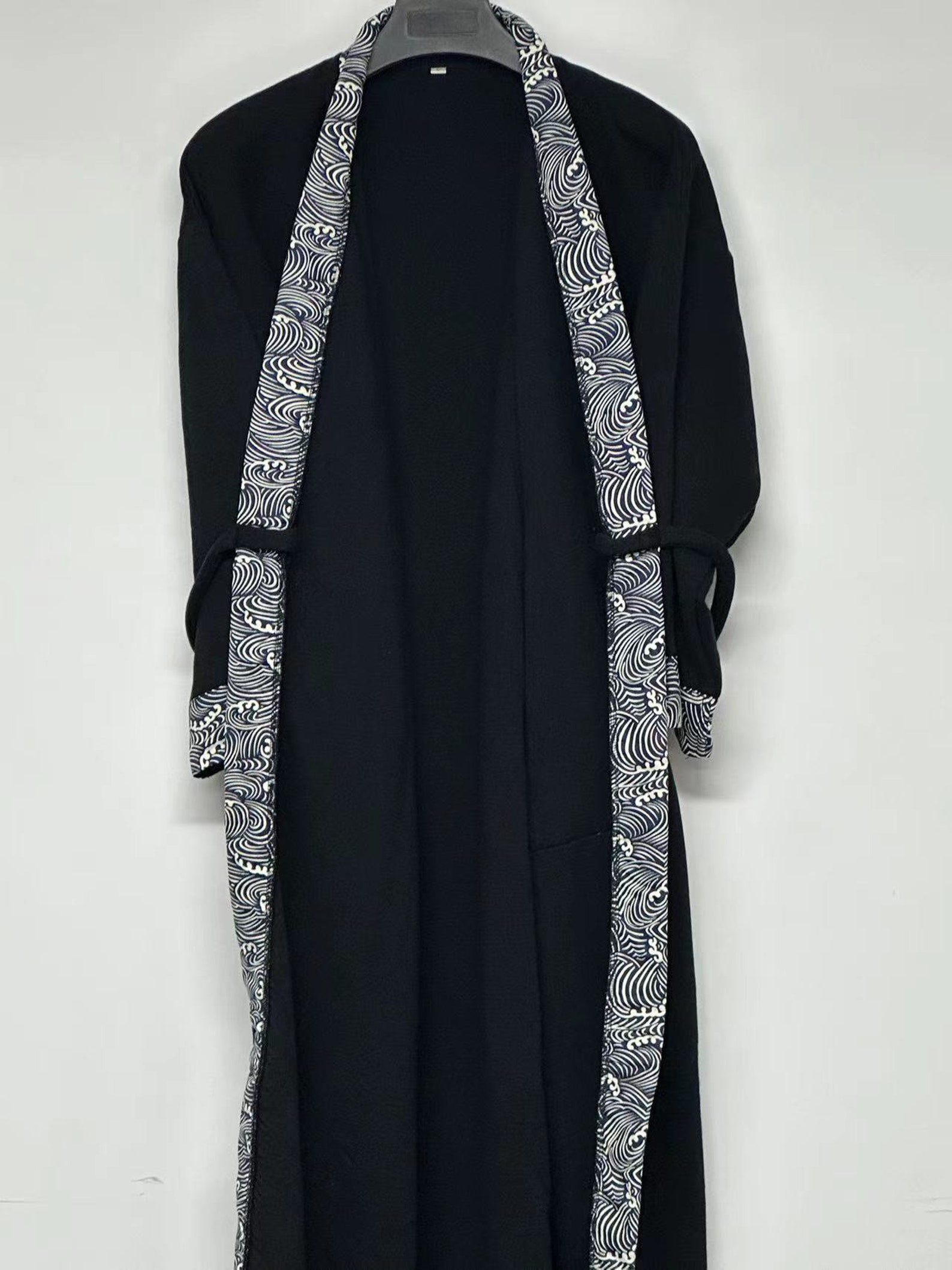 Black Men's Kimono Robe, Black Ocean Wave Yukata, Black Men's Robe ...