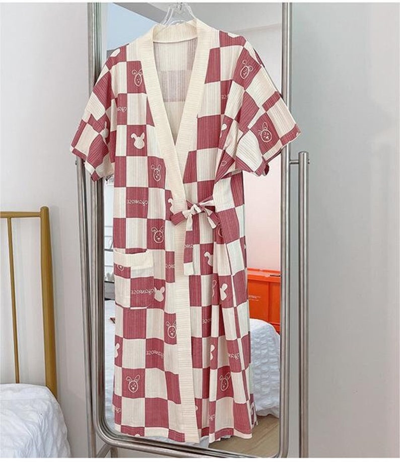 Pink Kimono Robe, Japanese Yukata, Natural Cotton Bathrobe, Mickey ...