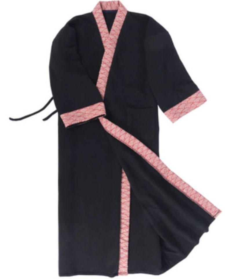 Black Men's Kimono Robe, Black Ocean Wave Yukata, Black Men's Robe ...