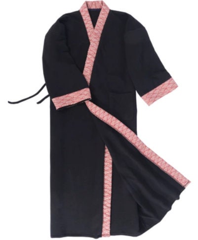 Black Men's Kimono Robe, Black Ocean Wave Yukata, Black Men's Robe ...