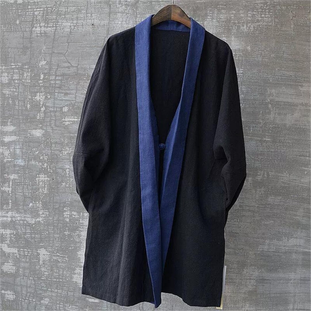 Blue Men's Autumn Robe, Cardigan Men's Robe, Oversized Men's Haori Robe ...