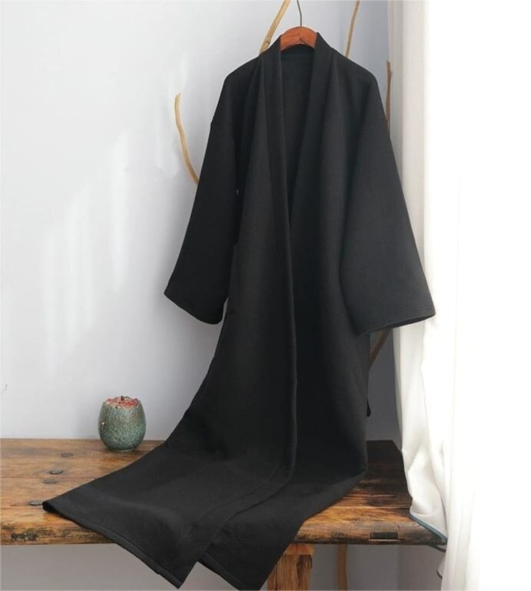 Black Men's Robe, Autumn Men's Bathrobe, Soft Men's Bathrobe, Extra ...