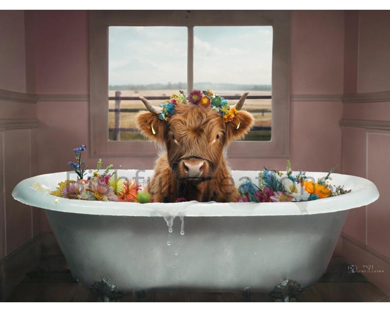 Farm Animals Soaking in the Tub | 3 Pack | Cow | Chicken | Pig | Floral ...