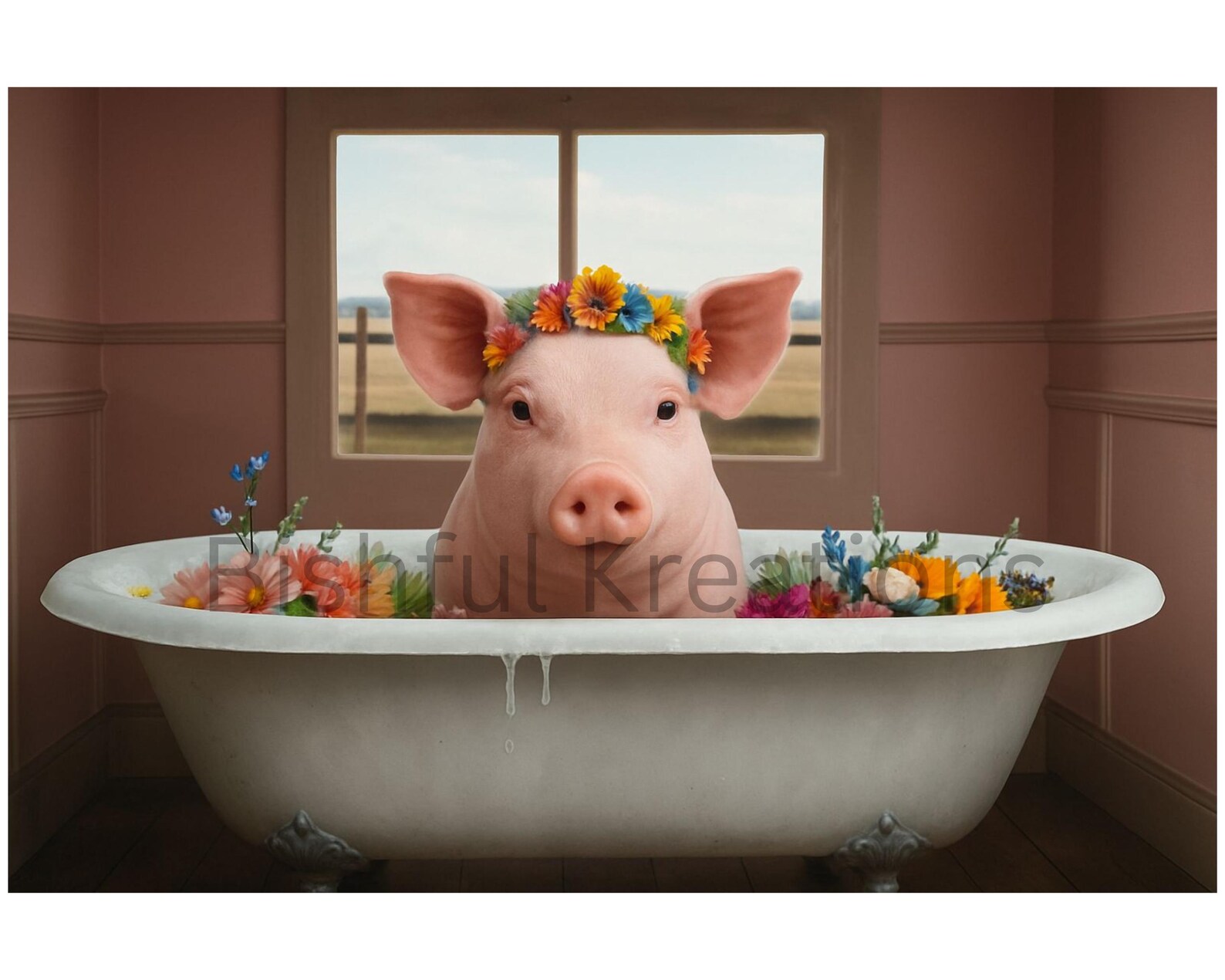 Farm Animals Soaking in the Tub | 3 Pack | Cow | Chicken | Pig | Floral ...