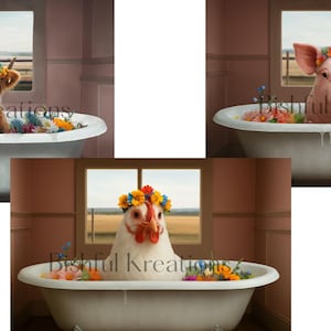 Farm Animals Soaking in the Tub | 3 Pack | Cow | Chicken | Pig | Floral ...