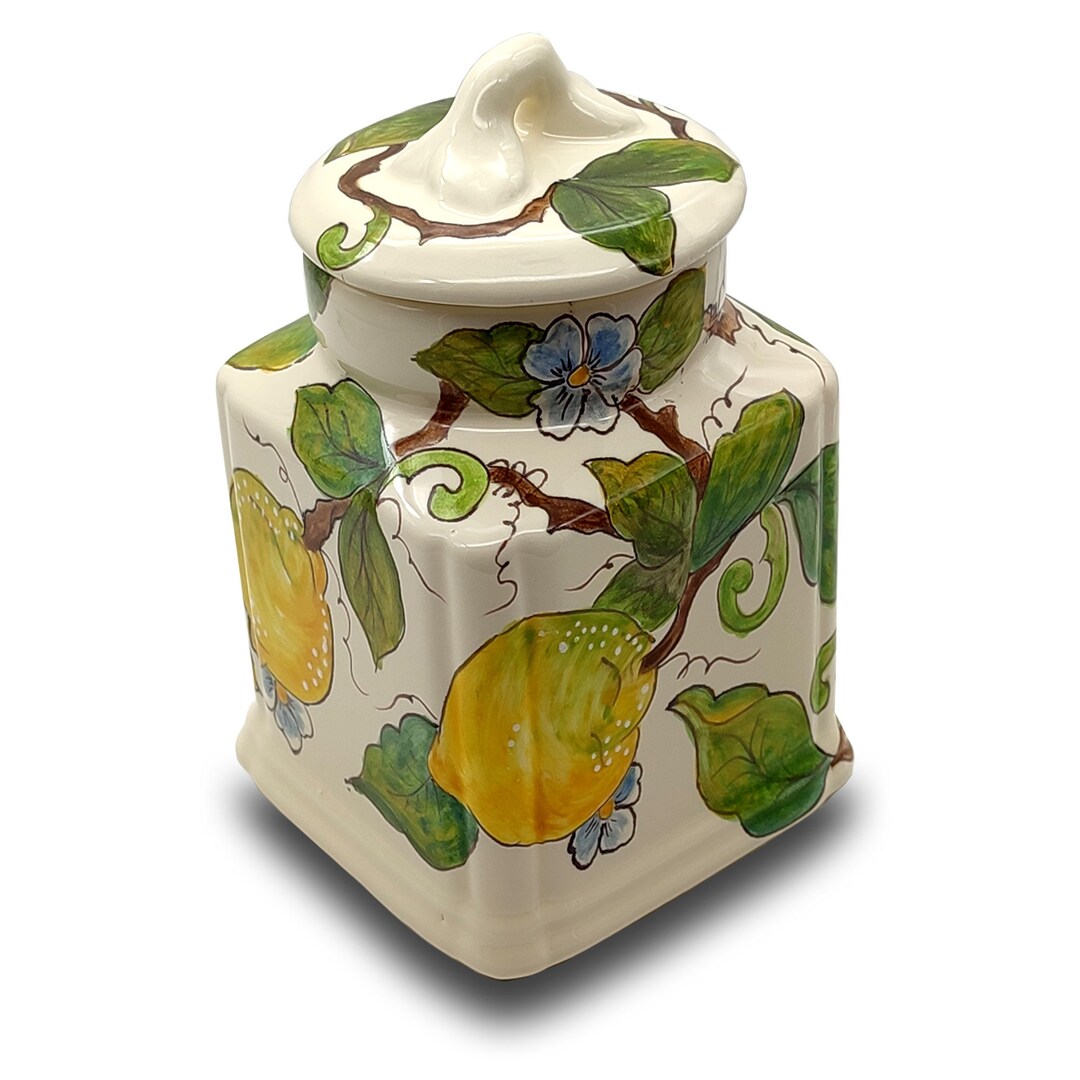 Small Italian Cookies Jar - Hand Painted Storage Canister With Lid H.6 ...
