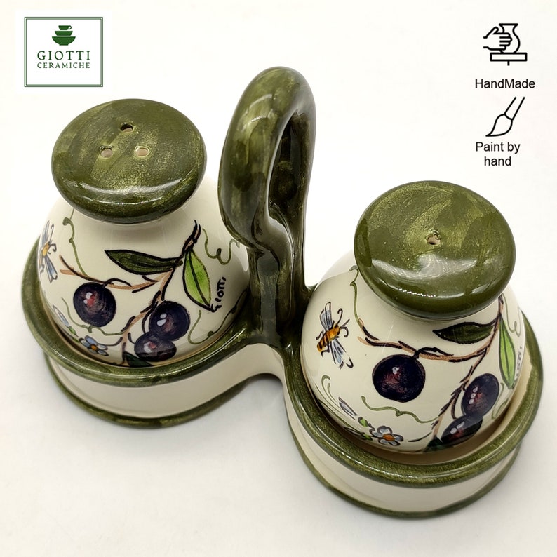 Italian Ceramic Salt and Pepper Shakers Olive Design - Hand Painted ...