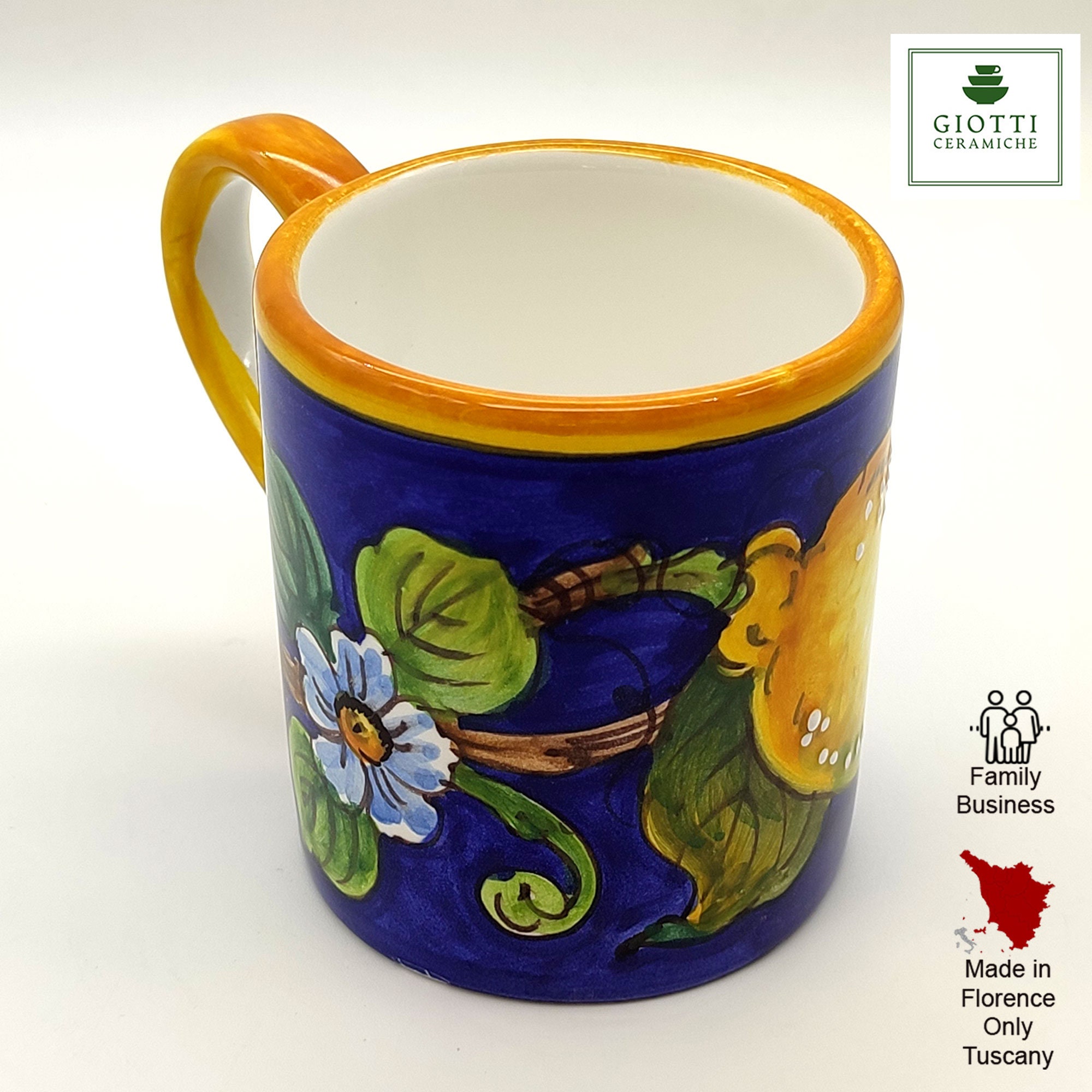 Italian Ceramic Coffee Mug Lemon Blue 11 Oz Hand Painted Tea - Etsy