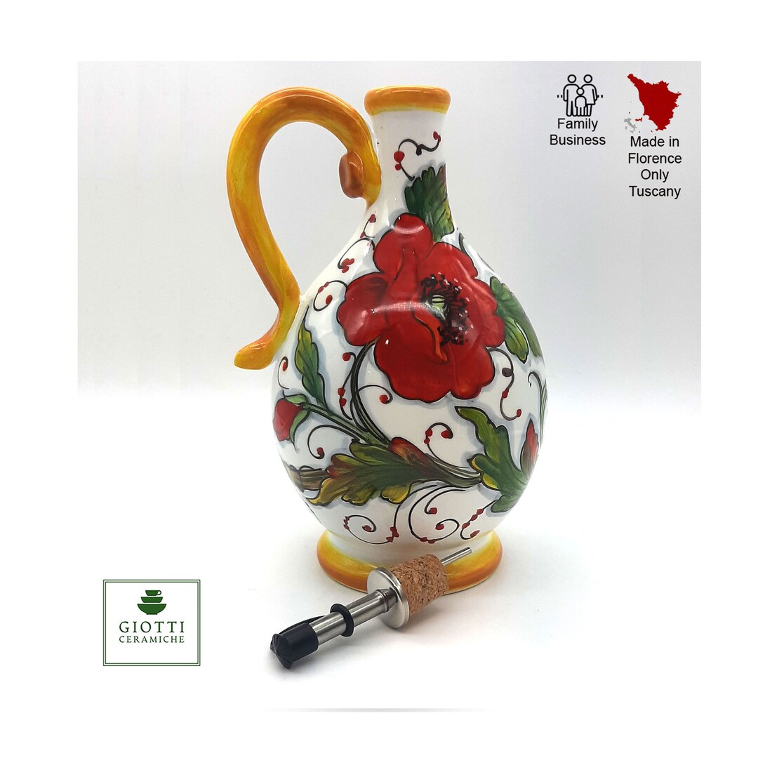 Italian Ceramic Olive Oil Dispenser Bottle XL Size - Hand Painted Oil ...