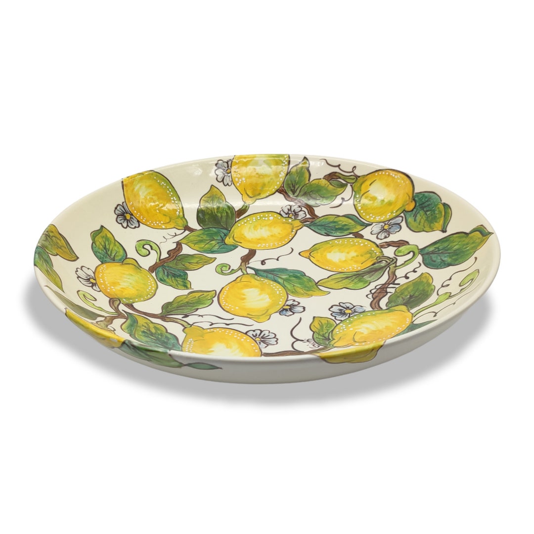 Large Ceramic Pasta Bowl – Hand-painted Lemon Design, Italian ...
