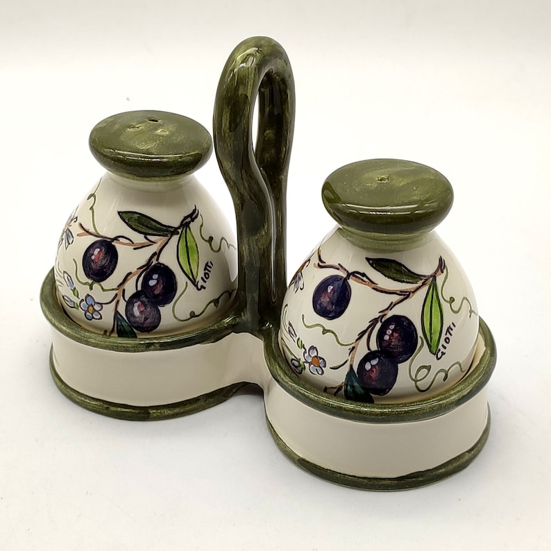 Italian Ceramic Salt and Pepper Shakers Olive Design - Hand Painted ...