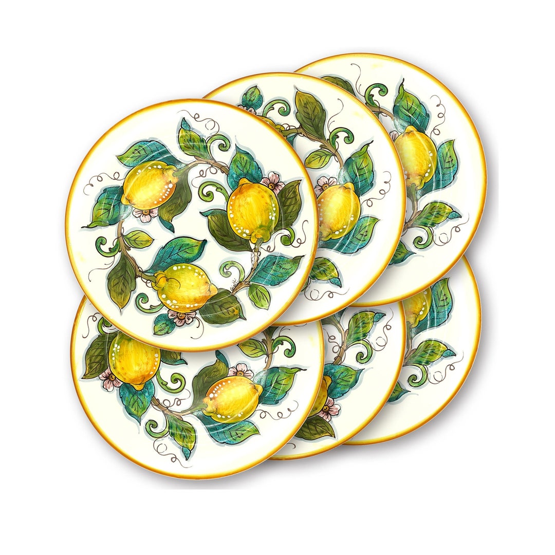 Italian Ceramic Set Dinnerware Plates Lemon Design Hand Painted Dish ...
