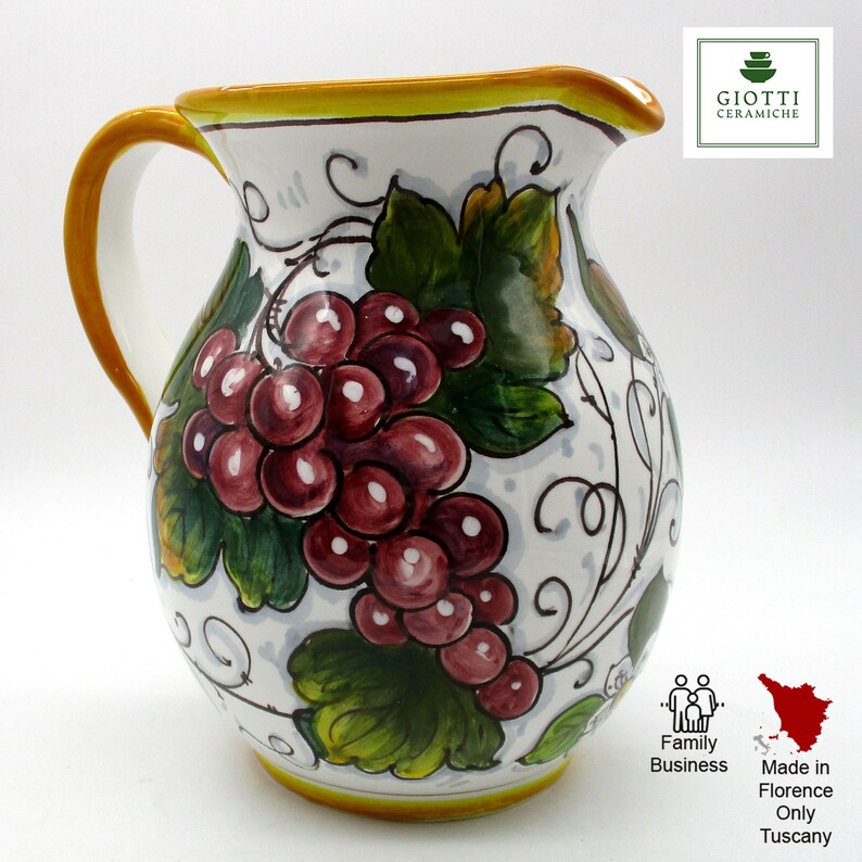 Italian Ceramic Pitcher Lemon Grapes Hand Painted Utensil - Etsy