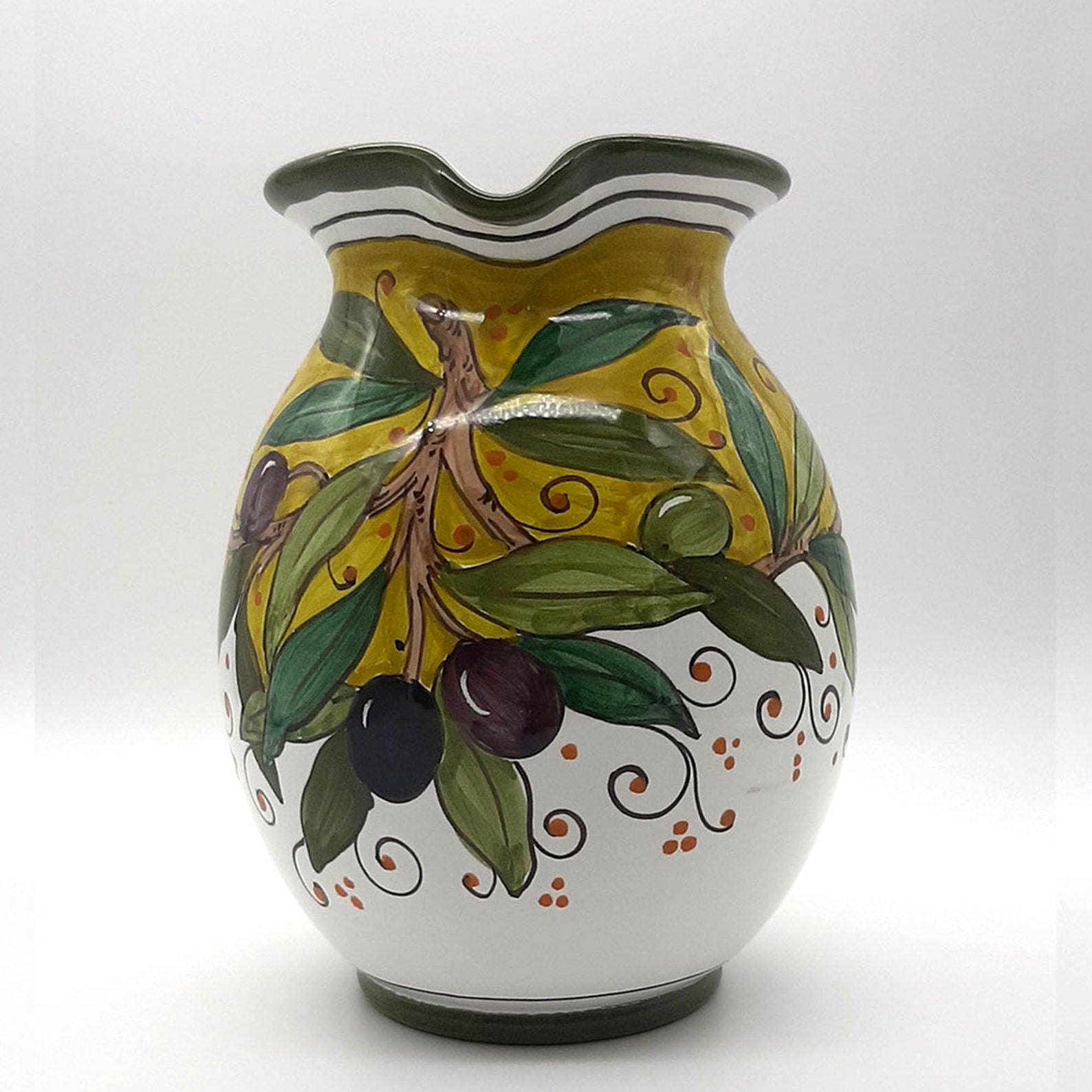 Hand-painted Italian Ceramic Pitcher – Olive Tuscan Decor, 33oz Carafe ...