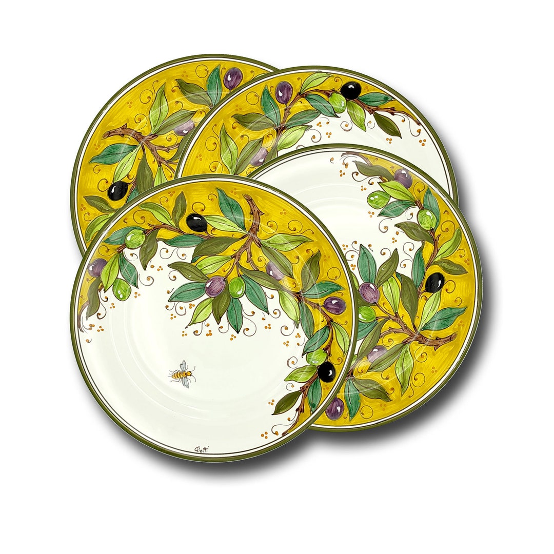 Italian Ceramic - Set of 4 Dinnerware Plates Olives Design - Hand ...
