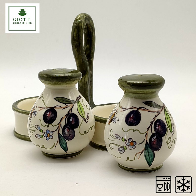 Italian Ceramic Salt and Pepper Shakers Olive Design - Hand Painted ...