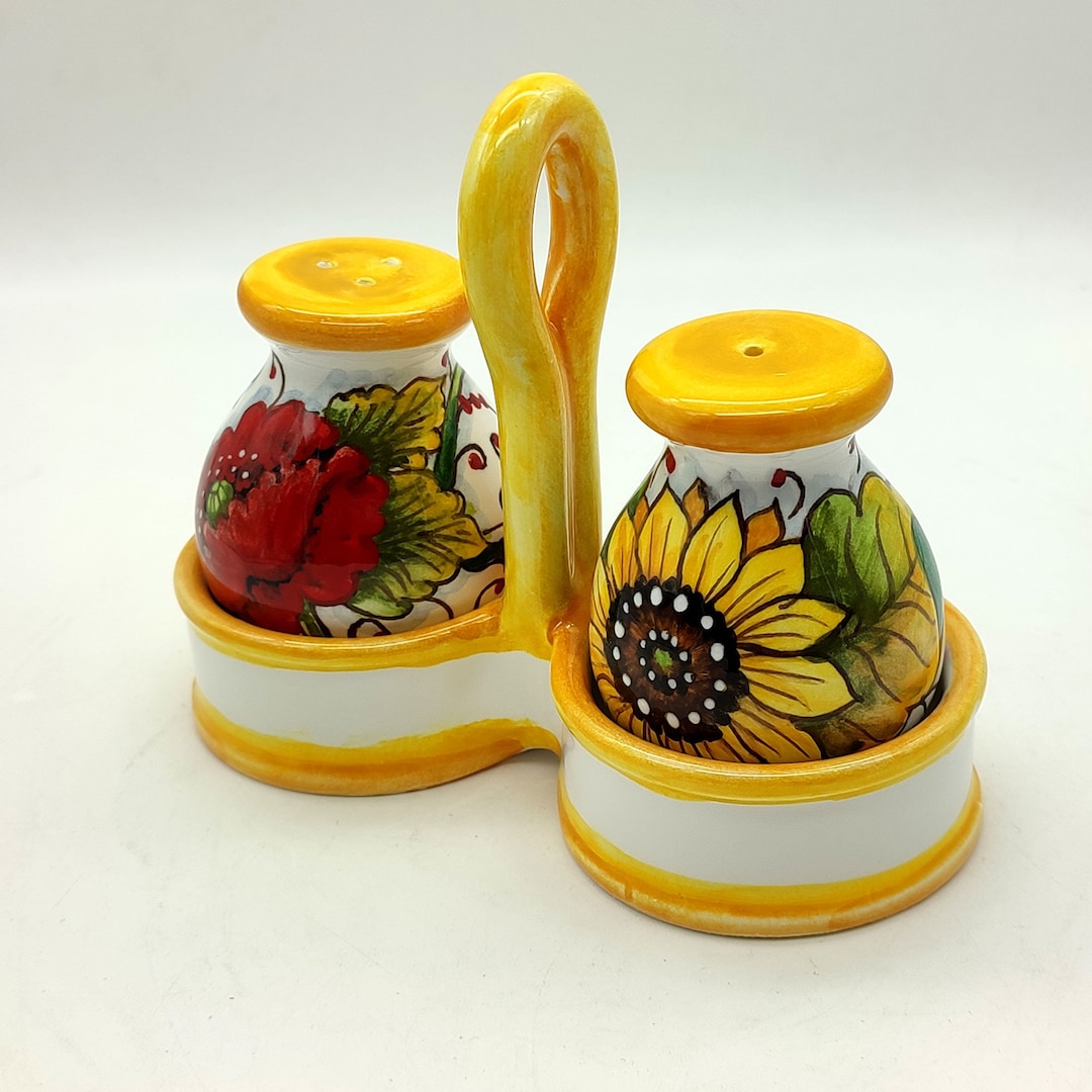 Hand Painted Italian Ceramic Salt and Pepper Shakers – Sunflower ...