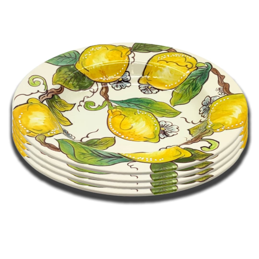 Italian Ceramic -pasta Bowls Sets for 4 Lemon Design - Hand Painted ...