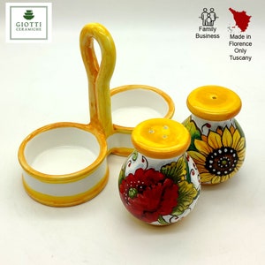 Hand Painted Italian Ceramic Salt and Pepper Shakers – Sunflower ...
