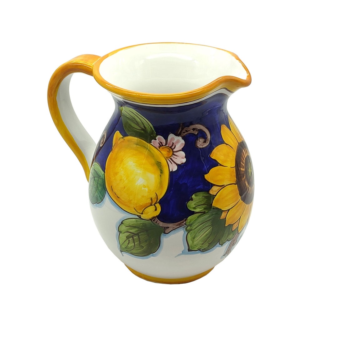 Italian Ceramic Pitcher Lemon - Hand Painted Utensil Holder Carafe ...