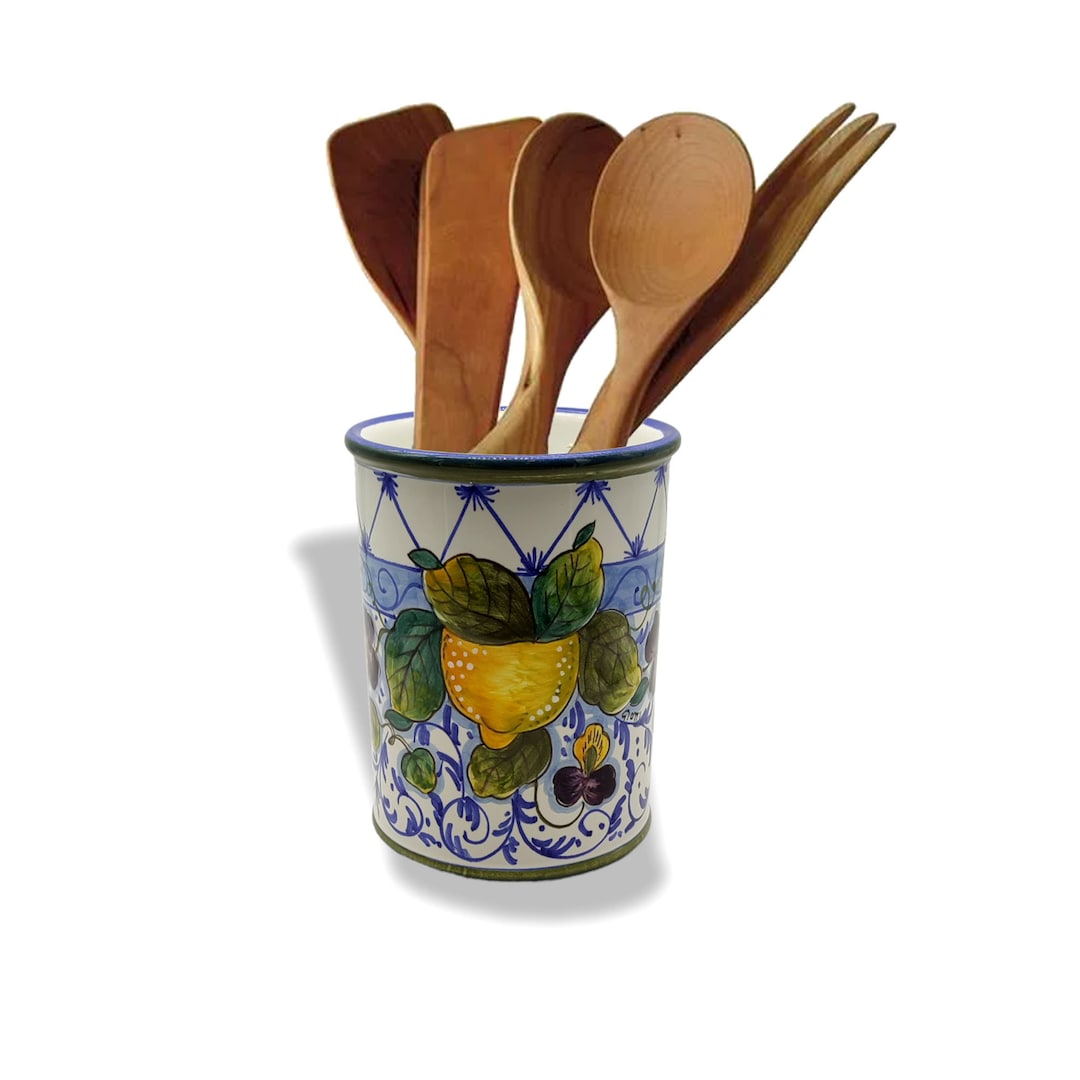 Italian Ceramic Utensil Holder Vessel - Utensil Holder Wine Bottle ...