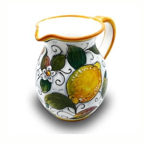 Italian Ceramic Pitcher Lemon Grapes - Hand Painted Utensil Holder ...