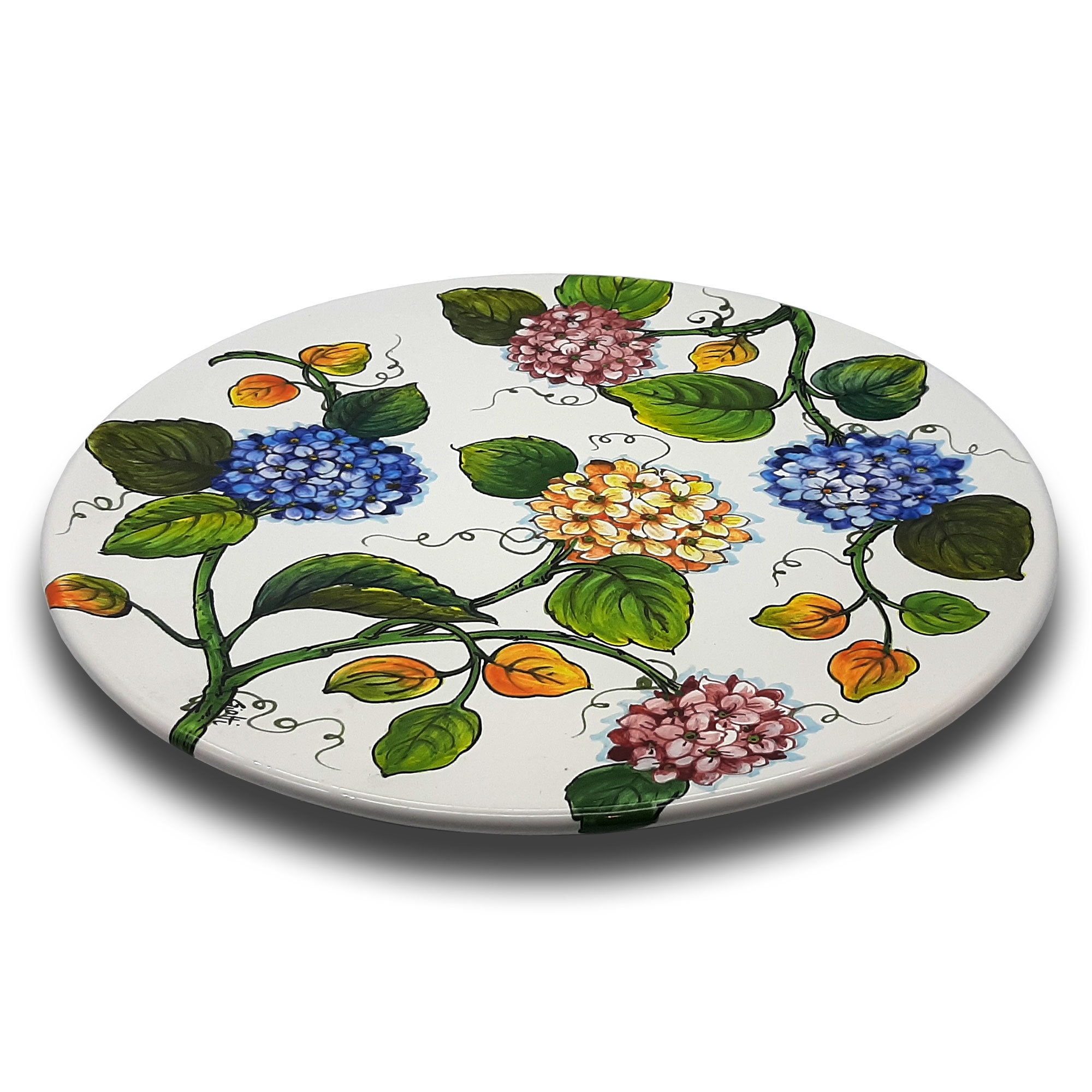 Large Hand-painted Ceramic Pizza Plate – Italian Hydrangea Dinnerware ...