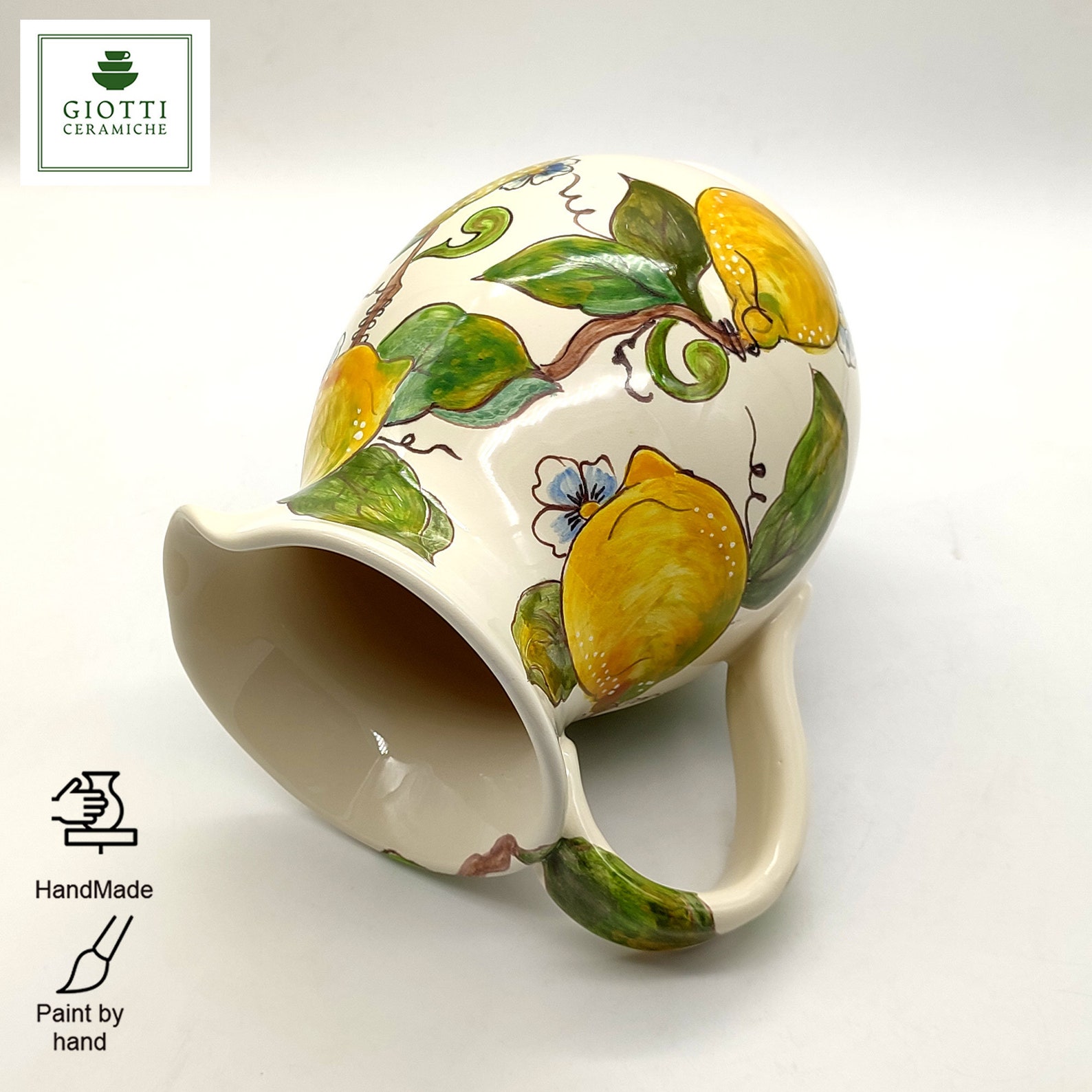 Italian Ceramic Pitcher Lemon Hand Painted Utensil Holder | Etsy