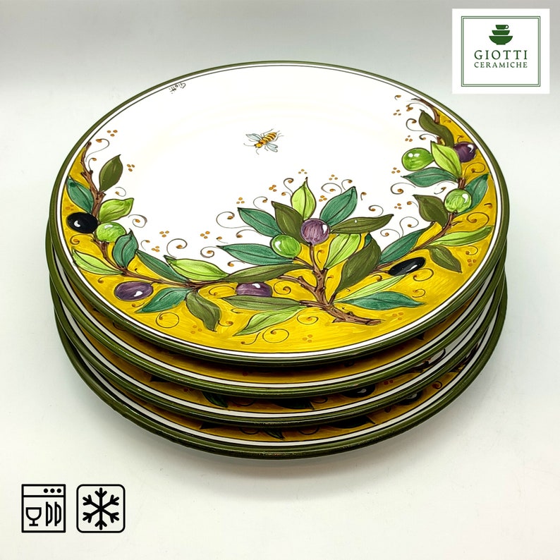 Italian Ceramic Set of 4 Dinnerware Plates Olives Design - Etsy