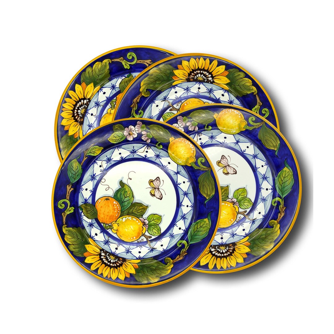 Hand-painted Italian Ceramic Dinner Plates – Sunflower Tuscan Decor ...