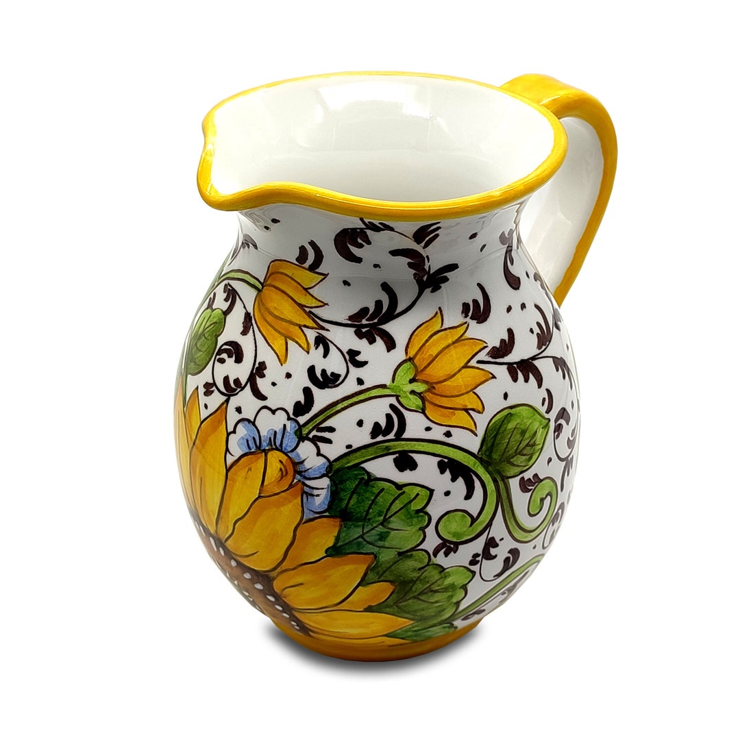Italian Ceramic Pitcher Lemon - Hand Painted Utensil Holder Carafe ...