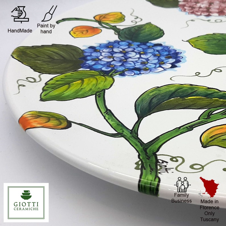 Large Hand-painted Ceramic Pizza Plate – Italian Hydrangea Dinnerware ...