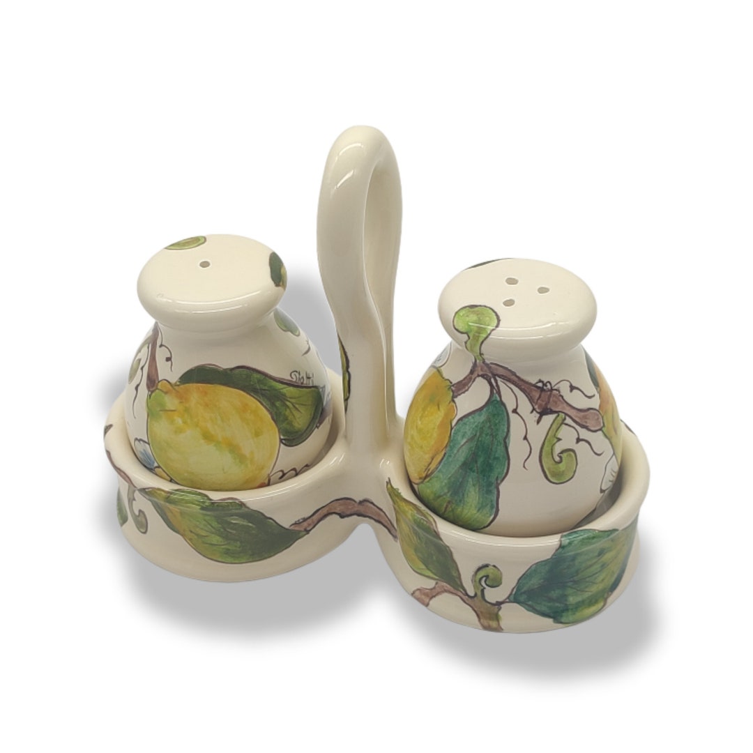 Italian Ceramic Salt and Pepper Shakers Lemon Beige - Hand Painted Made ...
