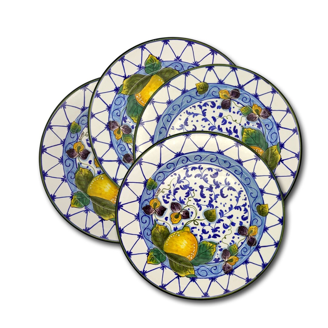 Italian Ceramic - Set of 4 Dinnerware Plate Lemons Sparkle - Hand ...