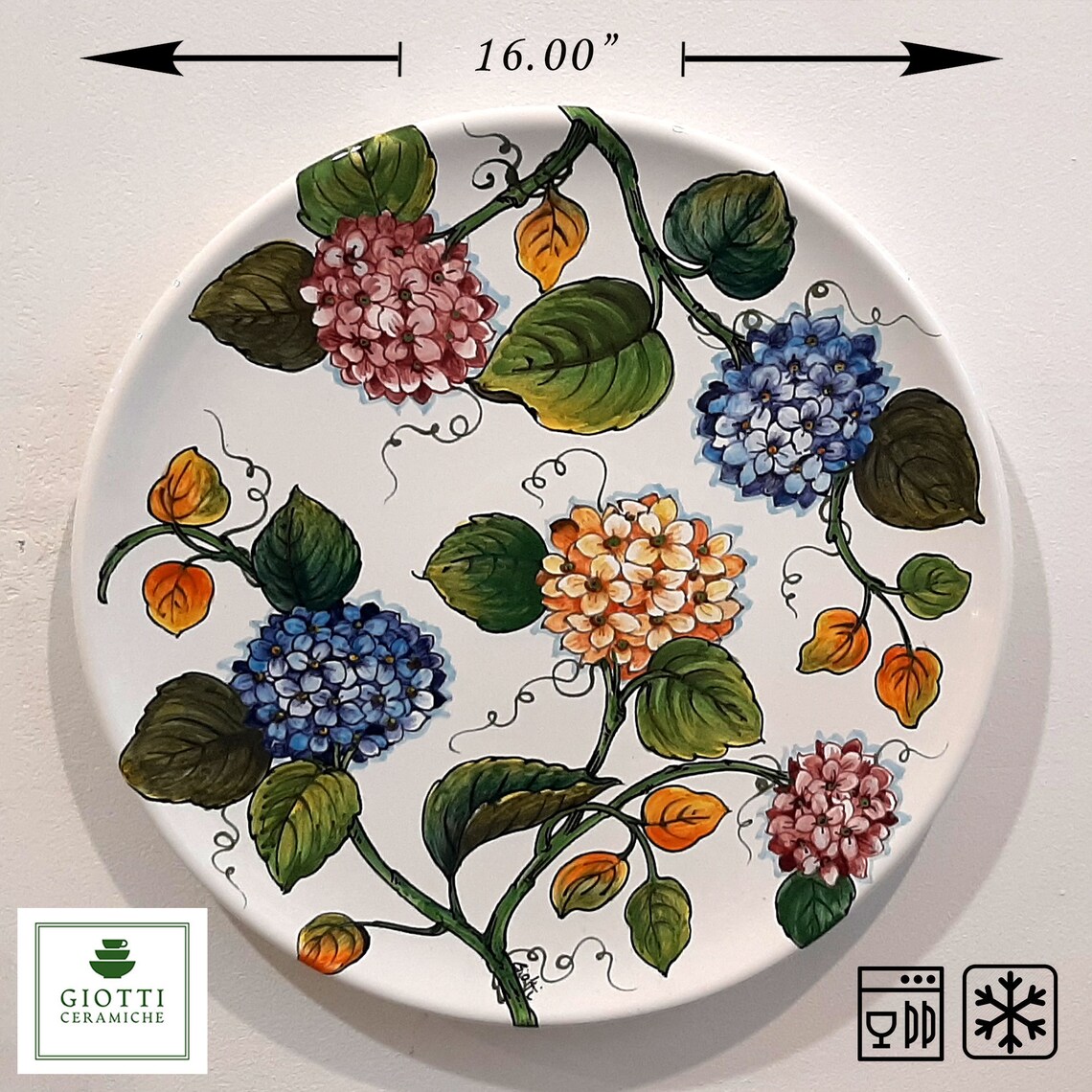 Large Hand-painted Ceramic Pizza Plate – Italian Hydrangea Dinnerware ...