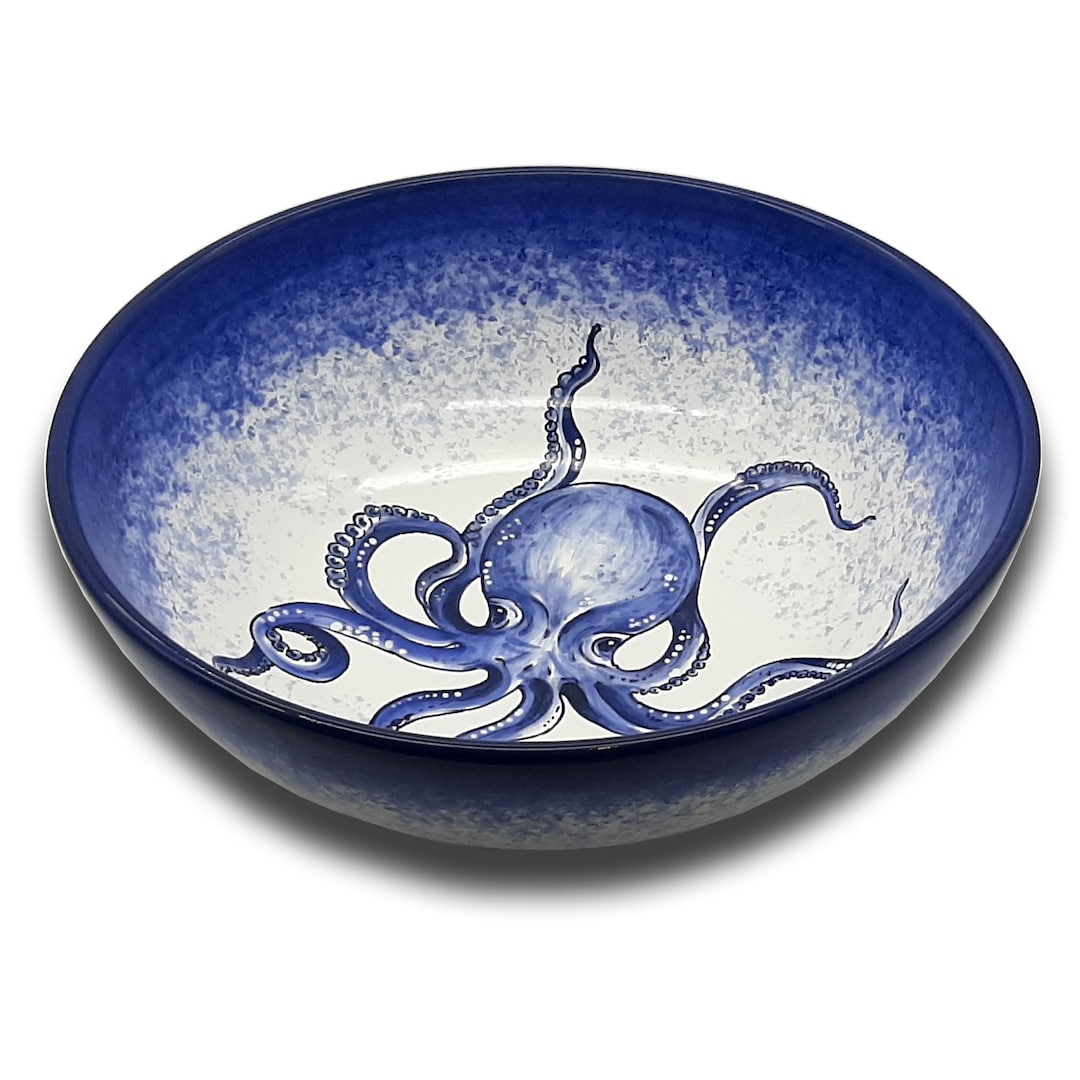 Ceramic Bowl - Italian Dinnerware Pasta Bowl - White Blue Octopus ...