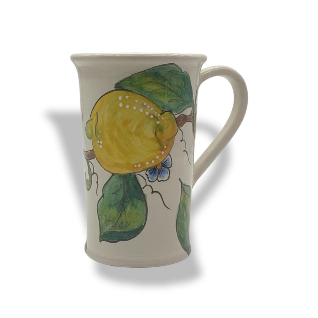 Italian Ceramic Travel Coffee Cup With Lid - 12 Oz Hand Painted Tea ...