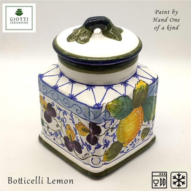 Small Italian Cookies Jar - Hand Painted Storage Canister With Lid H.6 ...