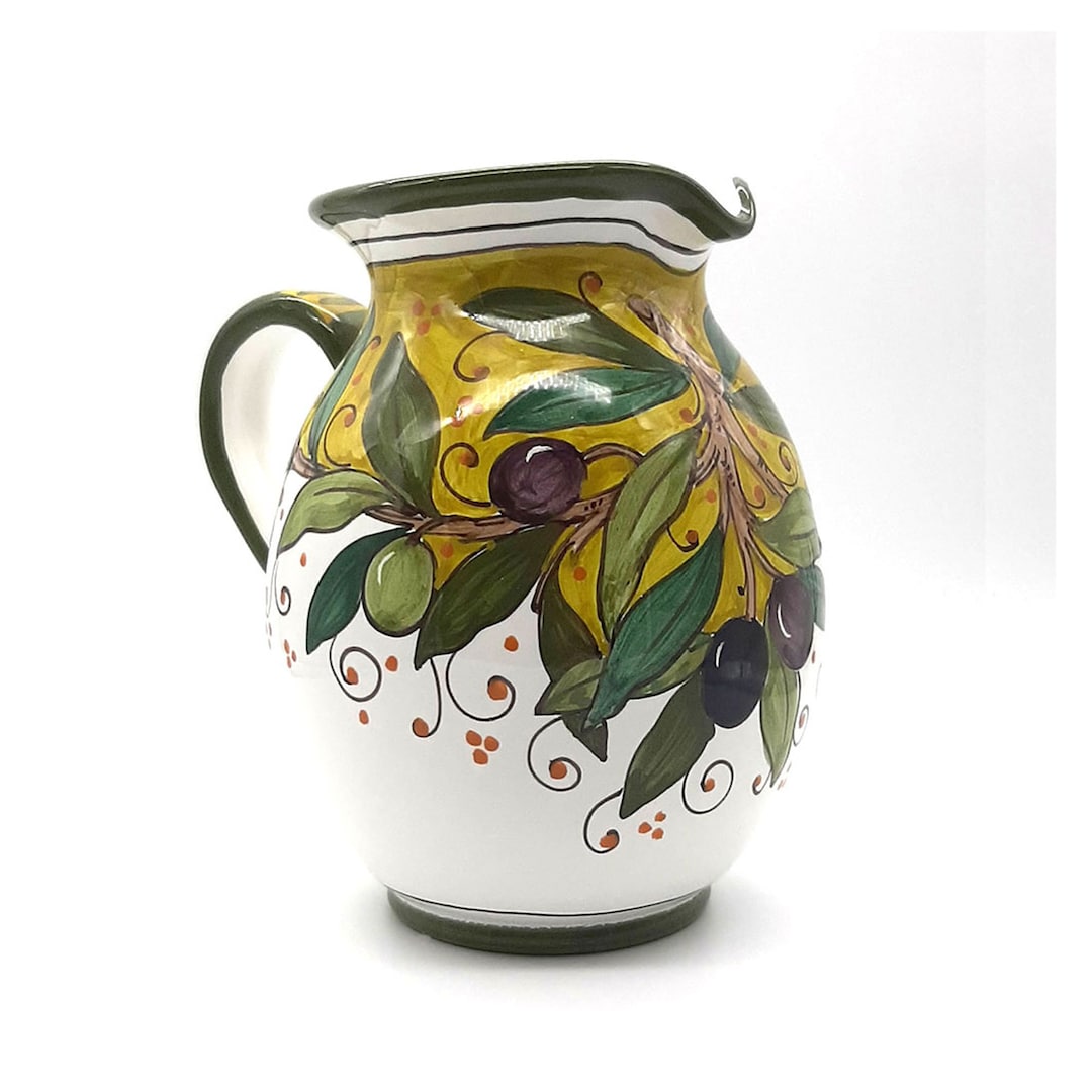 Italian Ceramic Pitcher Olives - Hand Painted Utensil Holder Carafe ...