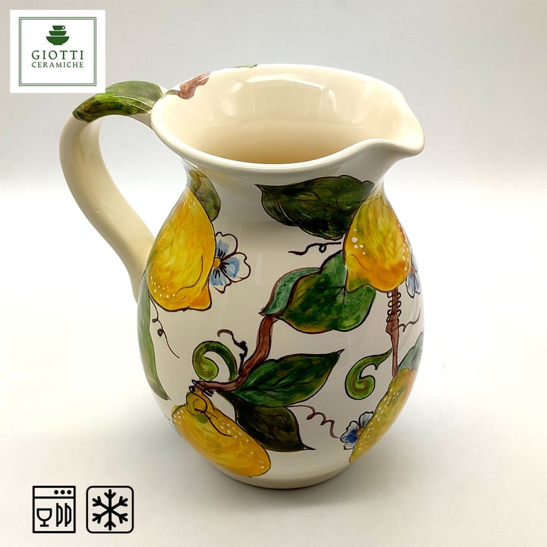 Italian Ceramic Pitcher Lemon Hand Painted Utensil Holder - Etsy