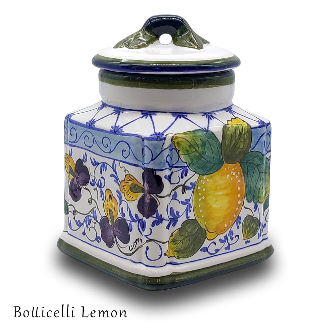 Hand Painted Italian Pottery Jar – Tuscan Kitchen Canister With Lid - Etsy